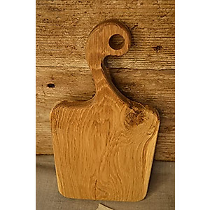 Rectangular wooden cutting board made of solid wood. Size: total length - 13.38 inches, width - 6.29 inches, thickness - 0.78 inches. The handle length is 4.72 inches.
