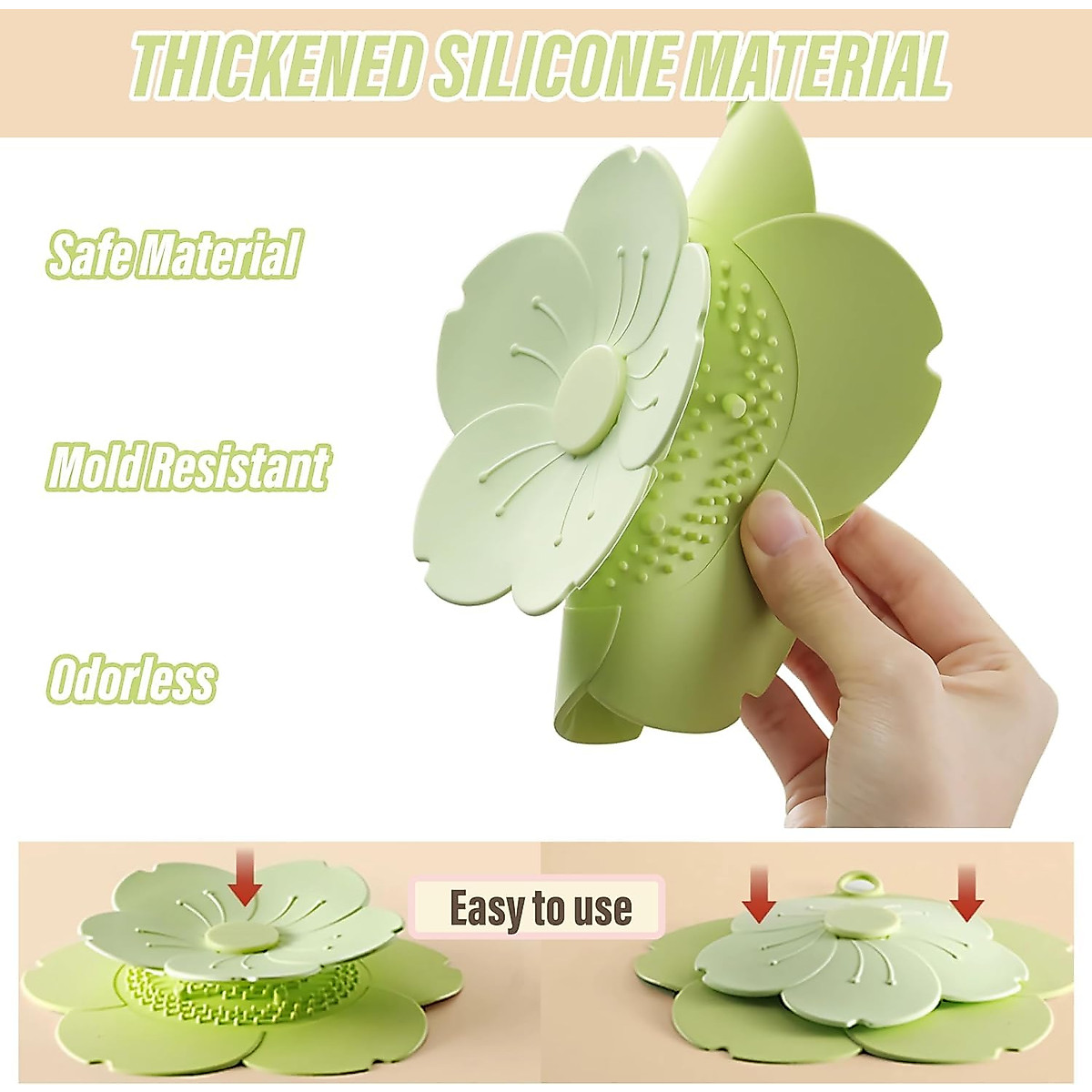 Generic 4Pcs,Anti-odor Petal Hair Drain Catcher, 7"" Silicone Hair Stopper Drain Cover for Shower, Protector Silicone Bathtub, Easy to Install Suit for Bathroom,Bathtub,Kitchen and Sink (Pink)