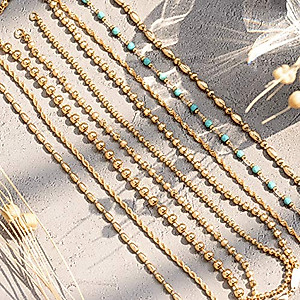 MEVECCO Gold Round Turquoise Beaded Bracelets,14K Gold Plated Handmade Cute Dainty Bracelet for Women
