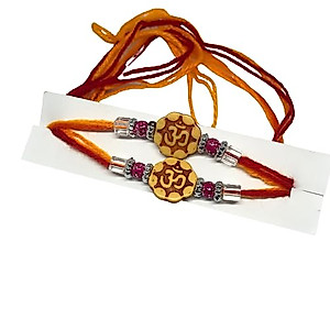 Set of 2 Rakhi Thread, Brown OM with Crystal and Pink Beads Rakhi, Rakhi for Bhaiya, Rakhi for Bhabhi, bhai, Brother.
