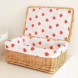 CINWEN Rattan Storage Baskets with Lid Handwoven Wicker basket Rectangular Gift Storage Basket with Fabric Lining