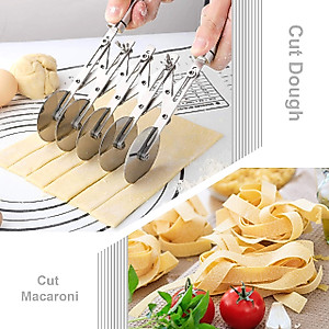 5 Wheel Pastry Cutter with Grinder Spaghetti Cutter Dough Roller Cutter Knife Stainless Steel Pizza Slicer Pasta Wheeling Cutter Attice Roller Adjustable Dough Divider with Handle