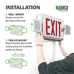 Sunco Lighted Exit Signs for Business with Battery Backup, Emergency LED Exit Light Combo, 120-277V Double Sided with Two LED Flood Lights, Fire Resistant UL 94V-0, Commercial Grade 6 Pack