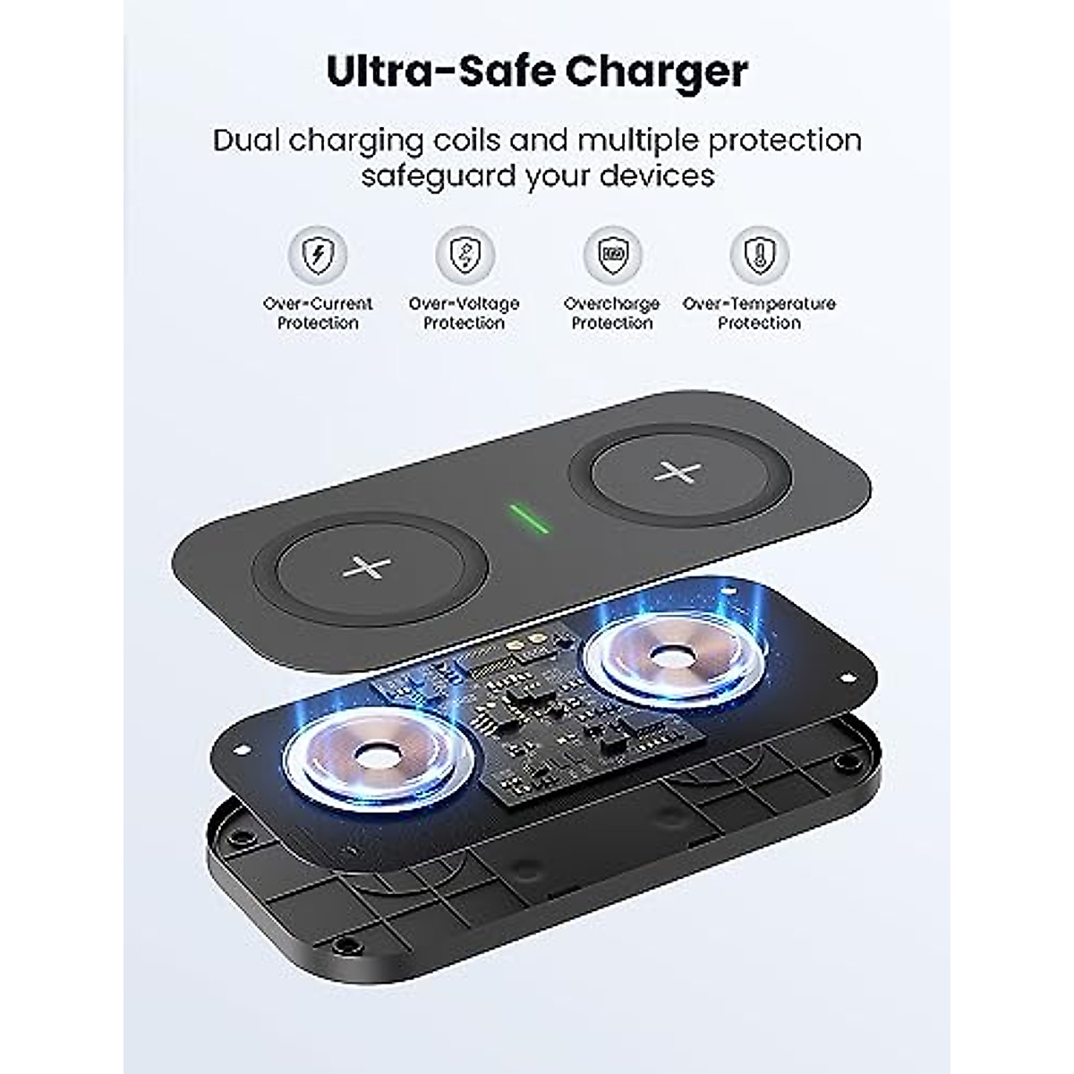 Wireless Charging Pad, JoyGeek Dual Wireless Charger for iPhone 14 Plus/14 Pro/14/13 Pro Max/Pro/Mini/12,Airpods 3/2,Wireless Phone Charger for Samsung S22/S21,24W Fast Wireless Charger（Black）