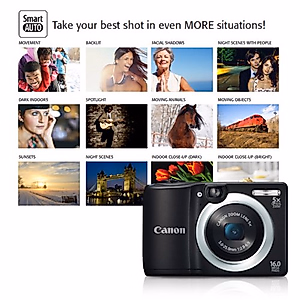 Canon PowerShot A1400 16.0 MP Digital Camera with 5x Digital Image Stabilized Zoom 28mm Wide-Angle Lens and 720p HD Video Recording (Black) (OLD MODEL)