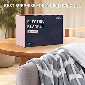 VENTIMI Electric Blanket Heated Throw, 50" x 60" Heated Blanket with 5 Heat Levels & 3 Hours Auto Off, Fast Heating Blankets with ETL & FCC Certification, Grey