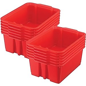 Really Good Stuff - 160074RE Stackable Plastic Book and Organizer Bins for Classroom or Home Use – Sturdy, Colored Plastic Baskets (Set of 12)