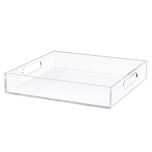 Boxalls Acrylic Serving Tray 12x12 Inch, Clear Rectangular Tray with Handle, Decorative Ottoman Tray Organizer for Appetizer, Breakfast, Coffee Table, Countertop, Bathroom