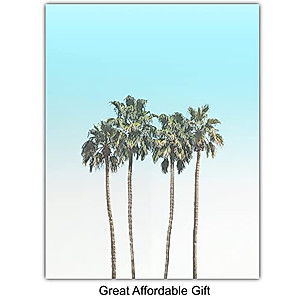 Beach Art Print Set - Tropical Palm Trees, Surfing 8x10 Wall Art Posters - Unique Home Decor for Lake or Ocean House, Bathroom, Bedroom, Living Room, Office - Gift for Surfers - Nautical Photo Poster