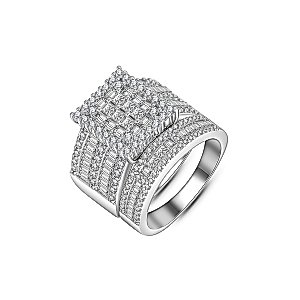 2PCS CZ Stackable Ring Sets - Rectangle Cubic Zirconia Square Engagement Wedding Rings for Women Jewelry Gift (7)