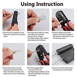 RJ45 Crimper Tool Kit, Preciva Cat5 Cat5e Ethernet Crimping Tool Set with One Network Cable Tester, 20PCS RJ45 Connectors, One Wire Stripper, 50PCS Cable Ties and Wire Punch Down Impact Tool