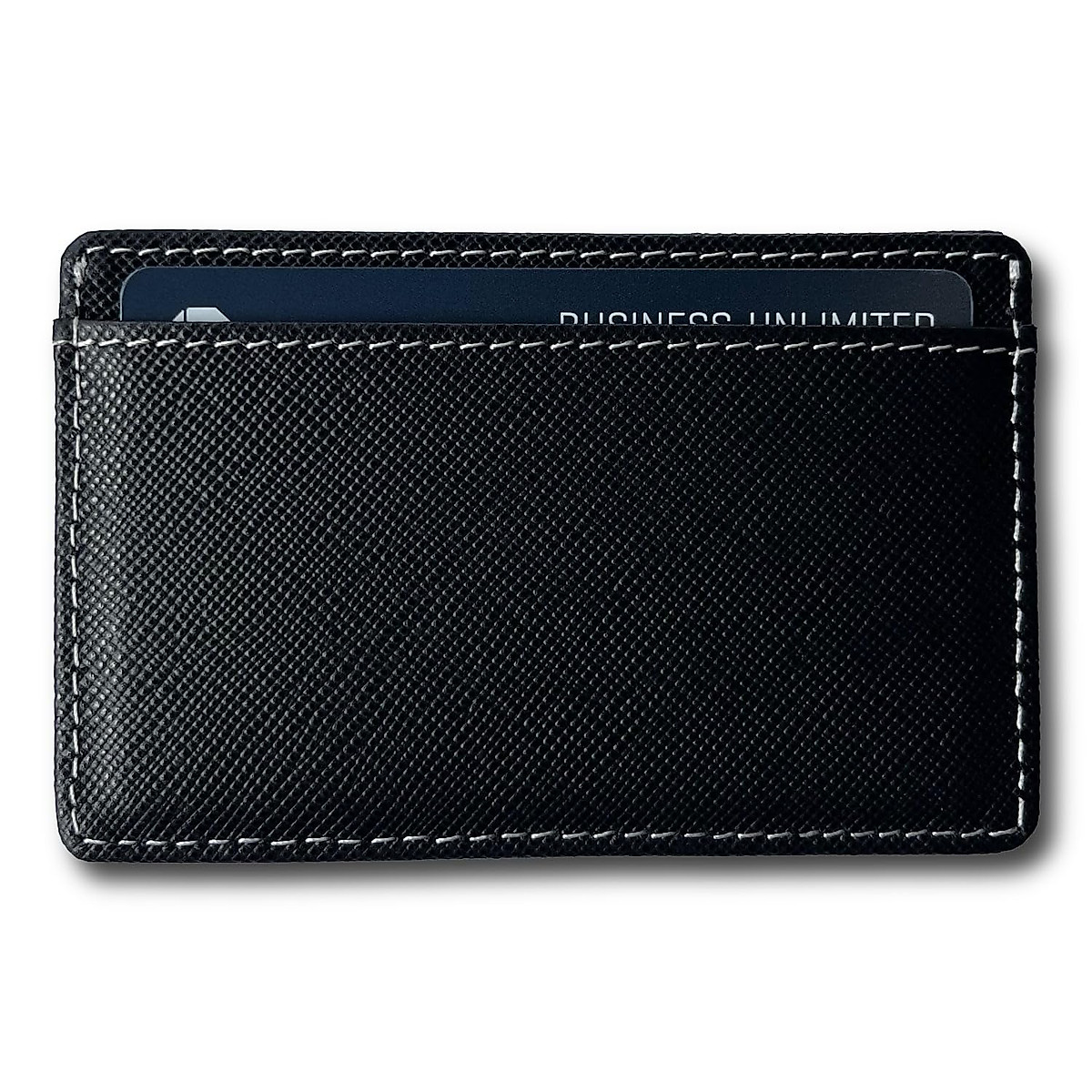 2 Card Minimalist Wallet for Men & Women - Genuine Leather Ultra Thin Black Credit Card Holder - Compatible with American Express Platinum
