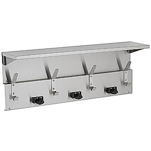 BOBRICK 239X34 Stainless Steel Shelf with Mop and Broom Holders and Hooks, Satin Finish, 34" Length, 13" Height