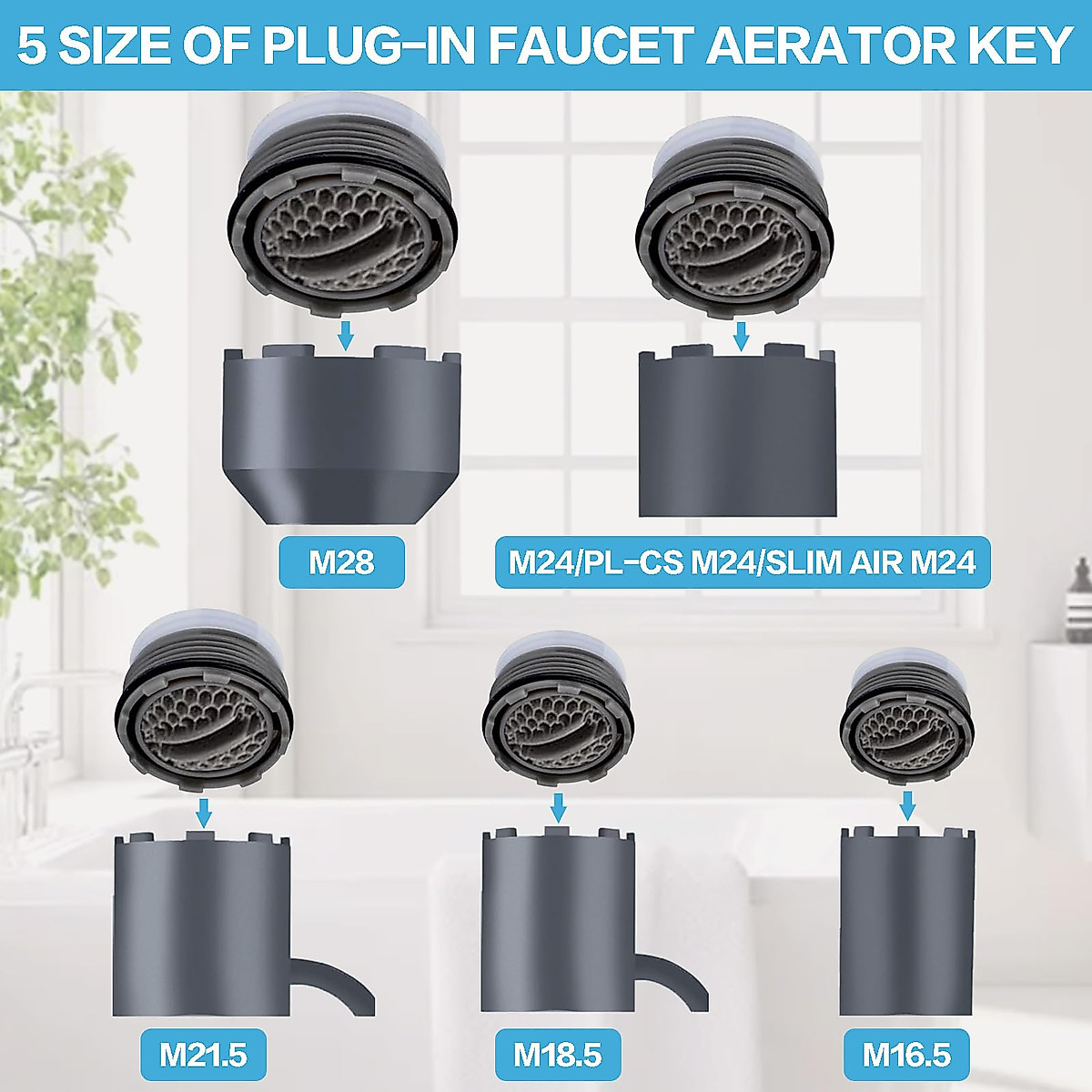 10-in-1 Faucet Aerator Removal Tool,Universal Aerator Key for Hidden, Threaded, and Housed Aerators - Fits M16.5, M18.5, M21.5, M22, M24, M28, TT, TF, STD, TJ Sizes