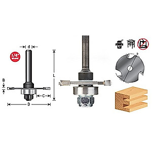 Amana Tool - (53404) Slotting Cutter Assembly 3 Wing x 1-7/8 Dia x 3/32 x 1/4 Inch Shank