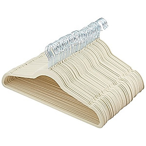 Amazon Basics Slim, Velvet, Non-Slip Suit Clothes Hangers, Ivory/Silver - Pack of 50 & Kids Velvet, Non-Slip Clothes Hangers, Beige - Pack of 50