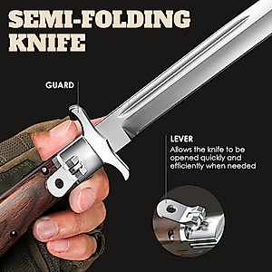 Grand Way 12.2" Retro Folding Knife with Wood Handle & Leather Sheath - 7.8" Long Foldable Sharp Blade - Large Pocket Knife for Men Camping Hunting Survival Work 12 KG…