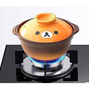 Korean Premium Cartoon Pattern Ceramic Brown Casserole Clay Pot with Lid,For Cooking Hot Pot Dolsot Bibimbap and Soup (9in,64oz)