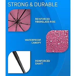 Rain-Mate Compact Travel Stick Umbrella - Pocket Portable Folding Windproof Mini Umbrella - Auto Open and Close Button and 9 Rib Reinforced Canopy