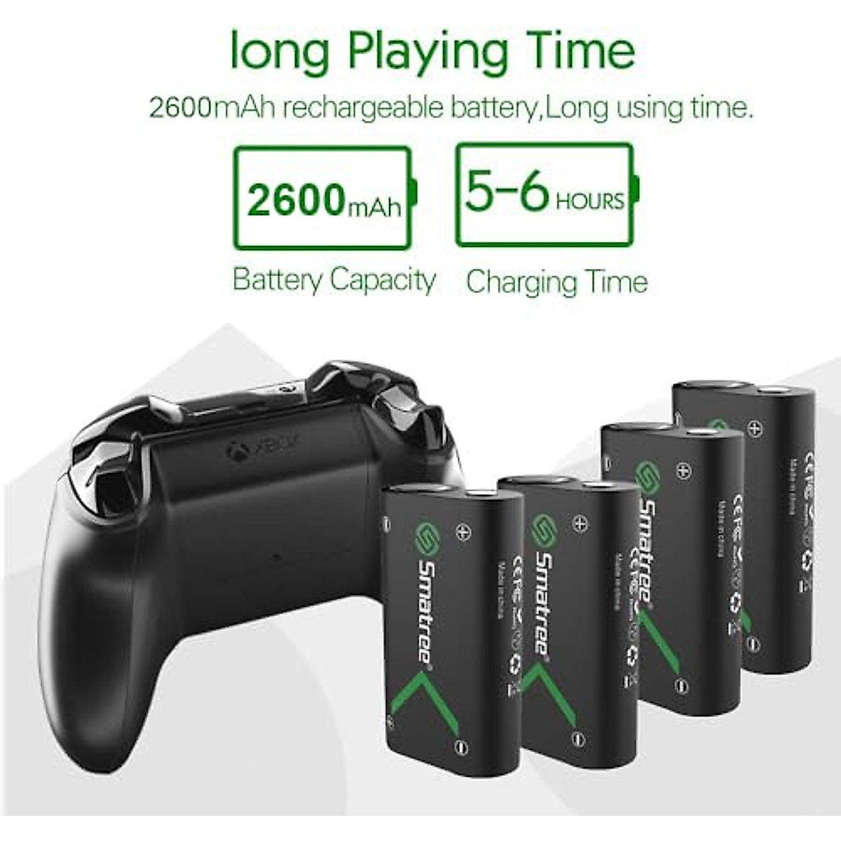 Smatree Xbox One Controller Battery, 4 Pack Rechargeable Battery Compatible with Xbox Series X/S/Xbox One/Xbox One S/Xbox One X/Xbox One Elite Wireless Controller