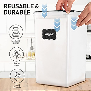 XXL 7 qt / 6.5 L / 220 Oz Food Storage Airtight Pantry Containers [Set of 2] WIDE & DEEP + FREE 2 Measuring Cup + Ideal for Sugar, Flour - Clear Plastic - Leakproof - BPA Free - Grey