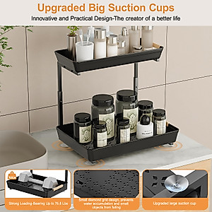 LIUMAYAS 2 Pack Under Sink Organizer Pull 0ut, 3 Height Adjustable Under Kitchen Sink 0rganizer and Storage Black, 2 Tier Double Sliding Drawer Cabinet Organizer for Kitchen Bathroom Pantry