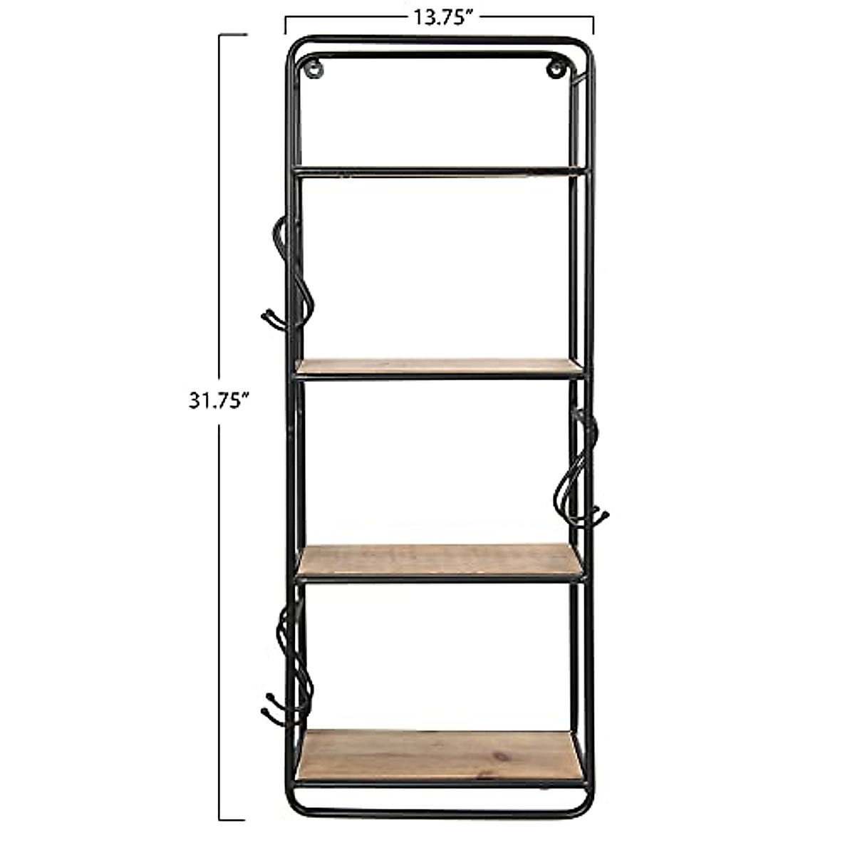 Creative Co-Op 32 Inch Metal & Wood Hooks Wall Shelf, Black