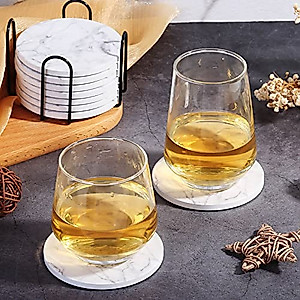 9 Pieces Ceramic Coasters for Drinks with Holder, Billbotk Absorbent Drink Coasters for Coffee Table, Marble Style Coasters Wooden Table, Suitable for Kinds of Cups, 4 Inches