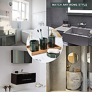 4 Pieces Bathroom Accessories Set Ceramic Bathroom Ensemble Includes Lotion Dispenser Toothbrush Tumbler Soap Dish Green and Gold for Bath Decor