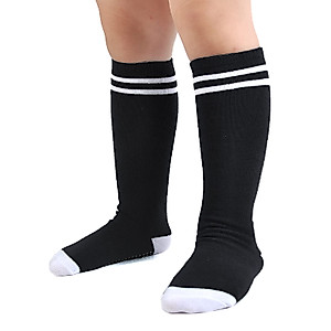 EPEIUS Knee High Socks with Non-Slip Grip Toddller Boys Girls Athletic Stripe Team Tube Socks for Soccer, Basketball, Baseball,5 Pairs Pack 3-5 Years