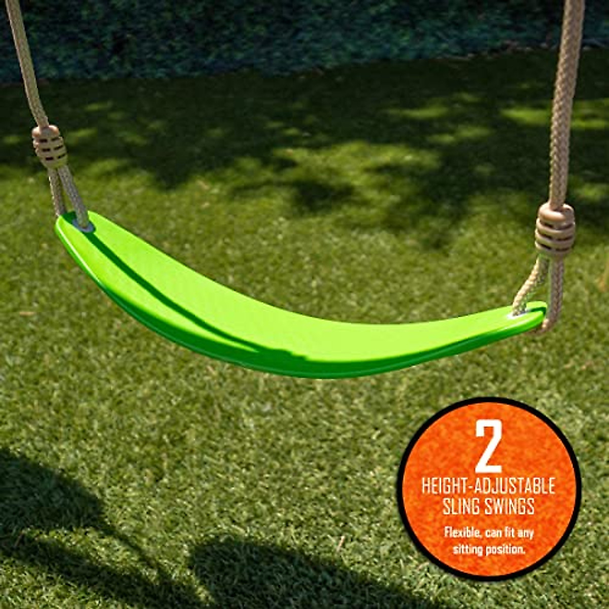 Jungle Warrior Anaconda Metal Swing Set with 45" Saucer Swing, 2 Sling Swings, Rock Climbing Wall and 5ft Slide with Slide