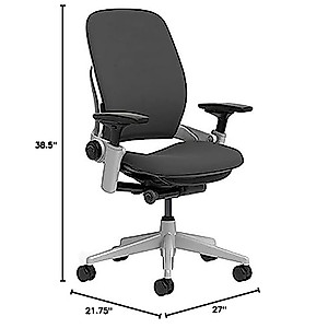Steelcase Leap Chair with Platinum Base & Hard Floor Caster, Black 21.75D x 27W x 38.5H Inch