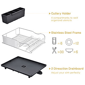 TOOLF Dish Rack,304 Stainless Steel Dish Drying Rack for Kitchen Counter, Dish Drainer for Large Capacity,Black…