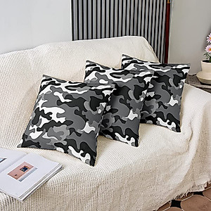 Pack of 2 Camo Grey Black White Decorative Throw Pillow Covers, Soft Camouflage Square Cushion Case Set for Couch Sofa Bedroom Living Room, Military Style Pillow Cases Pillowcases, 18x18 Inches