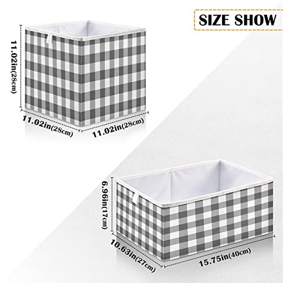 Kigai Collapsible Storage Baskets Plaid Grey and White Cube Storage Bins Baskets for Organizing Fabric Collapsible Storage Organizer for Bedroom Home Decor