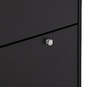 HEPMIMZHU Narrow Shoe Cabinet with 3 Flip Drawers, Wood Grain Pattern Top Entryway Organizer with 3 Hooks, Free Standing Shoe Rack with Adjustable Panel for Hallway (Black)