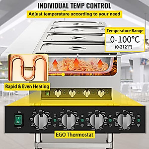 VEVOR Commercial Electric Food Warmer, 4-Pot Steam Table Food Warmer 0-100℃ w/ 2 Lockable Wheels, Professional Stainless Steel Material for Catering and Restaurants