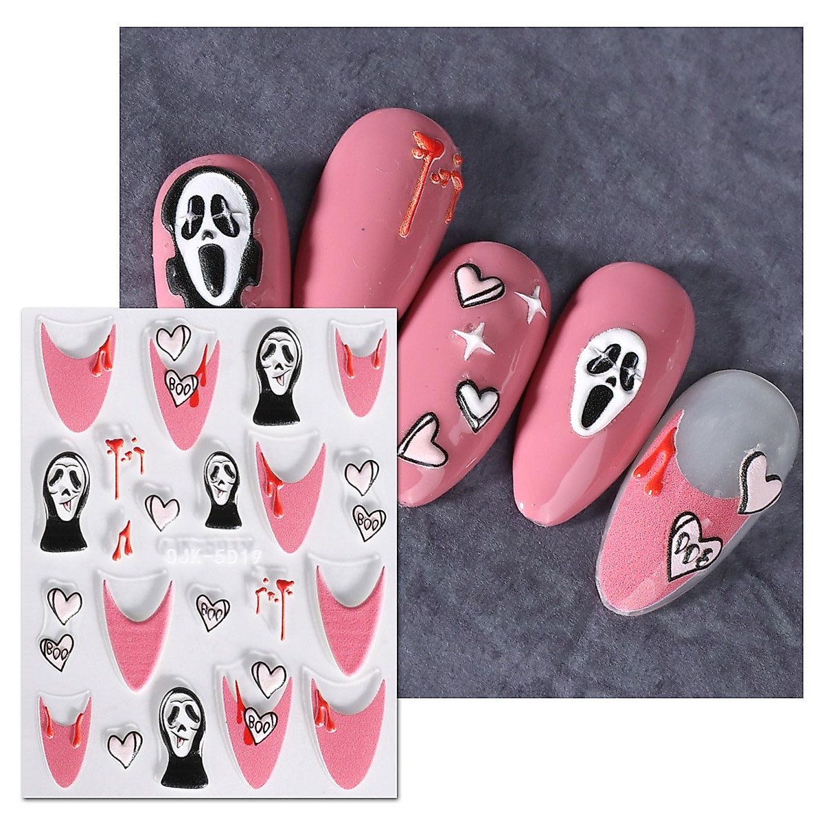 JMEOWIO 3D Embossed Halloween Nail Art Stickers Decals Self-Adhesive Pegatinas Uñas 5D Cute Horror Ghost Spook Nail Supplies Nail Art Design Decoration Accessories 4 Sheets