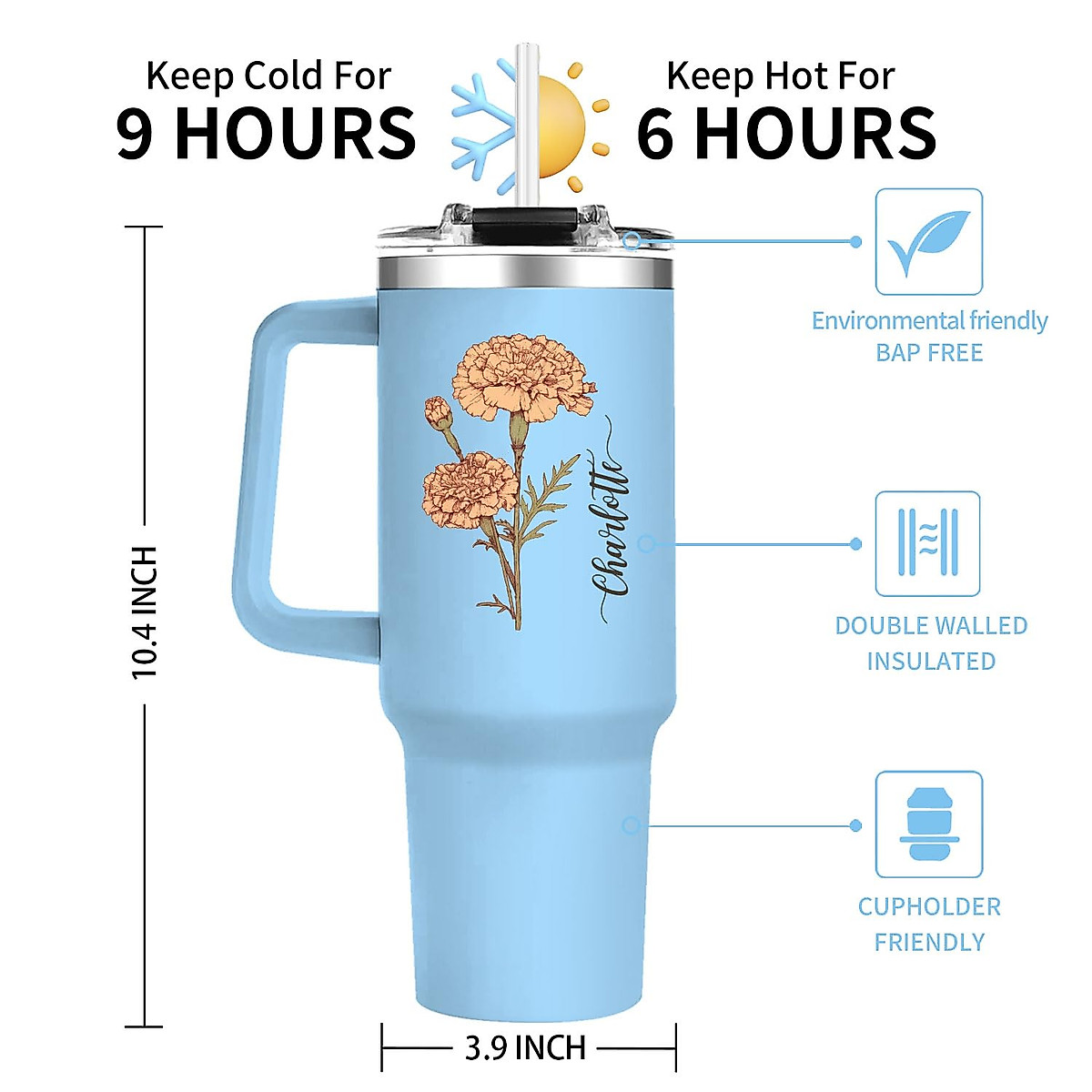 Personalized Birthday Gifts for Women-40oz Customized Birth Month Flower Tumbler with Name for Mom Grandma Aunts Sister Bestie on Birthdays,Mothers Day Christmas, Custom Female Birth Flower Gift,04