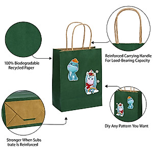 Forest Green 100 Pack 10.5x8.5x4.5 Inch Gift Bags,Paper Bags With Handles,Paper Bags,Birthday Gift Bag,Gift Bags Bulk,Paper Lunch Bags,Party Bags,Gift Bags Medium Size,Wrapping Paper Bags,Goodie Bags