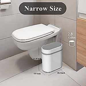 JHZWD Motion Sensor Bathroom Trash Can 2.8 Gallon Touchless Automatic Garbage Can with Lid, Small Waterproof Trash Bin for Office Bedroom Living Room - White