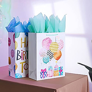 SUNCOLOR 16.5" Extra Large Gift Bags for Birthday Party with Tissue Paper(2 Pack, Balloon)
