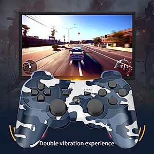 Rzzhgzq 2 Pack PS3 Wireless Controller Playstation 3 Controller Wireless Bluetooth Gamepad with USB Charger Cable for PS3 Console (Camo Brown+ Camo Blue)