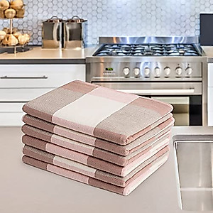 PiccoCasa 100% Cotton Terry Kitchen Towels, Big Buffalo Check, 6 Pack Soft Absorbent (13 x 29 Inch) Quick Dry Dish Towels - Pink, White