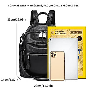 Wesccimo Genuine Leather Backpack Purse For Women Black Real Soft Leather Travel Convertible Shoulder Bag