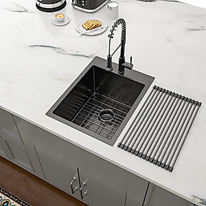 Lordear 15x20 Inch Drop In Bar Sinks Stainless Steel Single Bowl Topmount Kitchen Sink Gunmetal Black 16 Gauge Overmount RV BAR PREP SMALL Kitchen Sinks