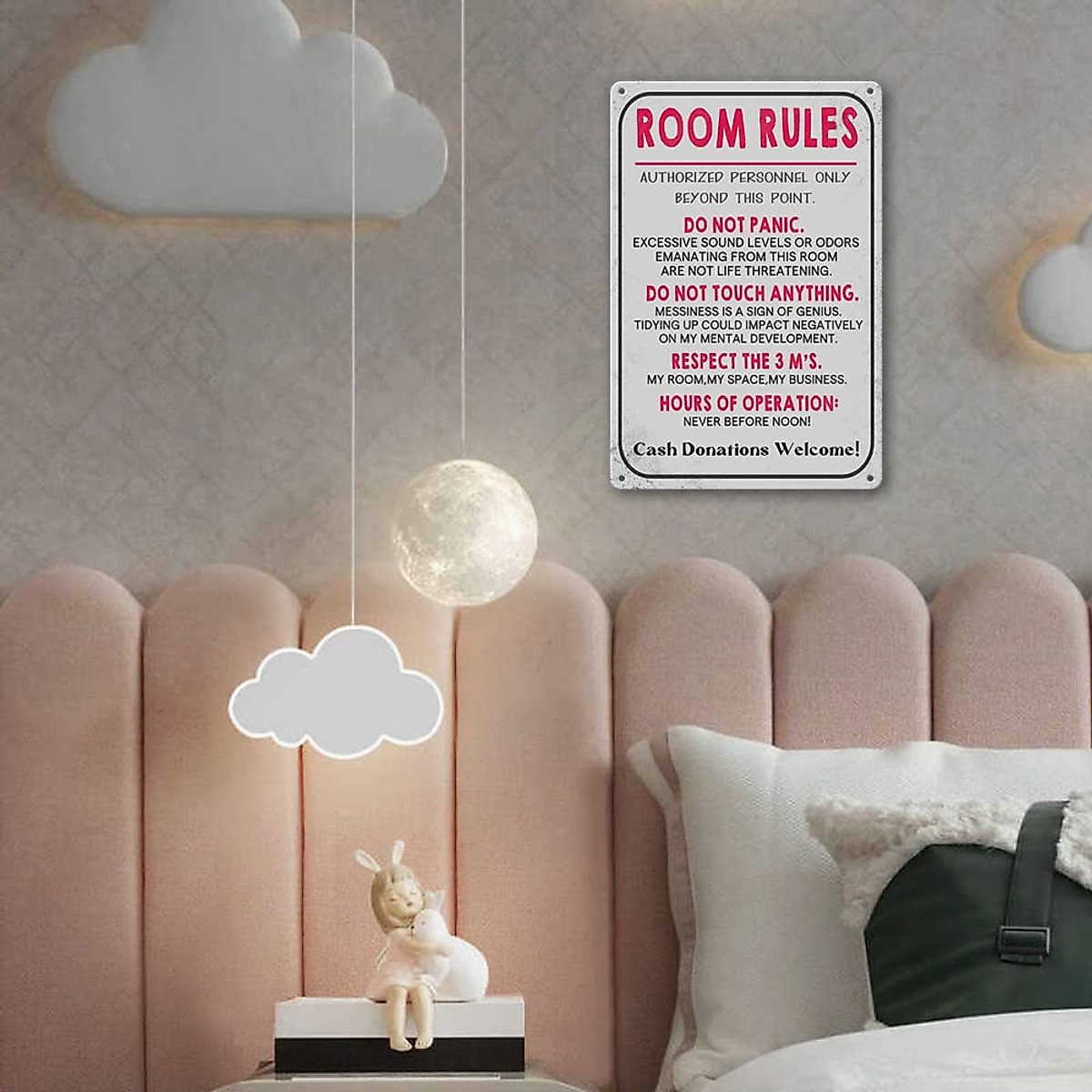 Room Rules Sign For Teen Girls Boy Bedroom/Gaming Room Door Decor Dorm Wall Accessories Cool Things, Funny Metal Tin Signs 12 X 8 In