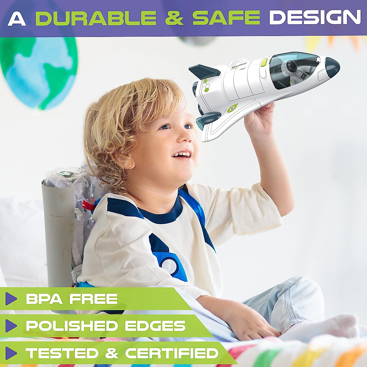 BLOONSY Space Shuttle Toy | Rocket Ship with Astronaut | Space toys for kids 3 5