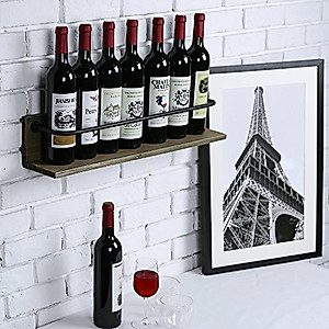 MyGift Rustic Brown Wood Wall Mounted Wine Rack, Countertop Wine Bottle Liquor Display Shelf