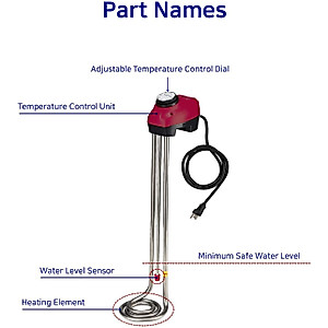 KD 1600W Immersion Bucket Water Heater, Auto Shutoff, Overheating Prevention, Auto Water Level Senor, Adjustable Thermostat, Easy-to-Use (RED / 1600 WATT)
